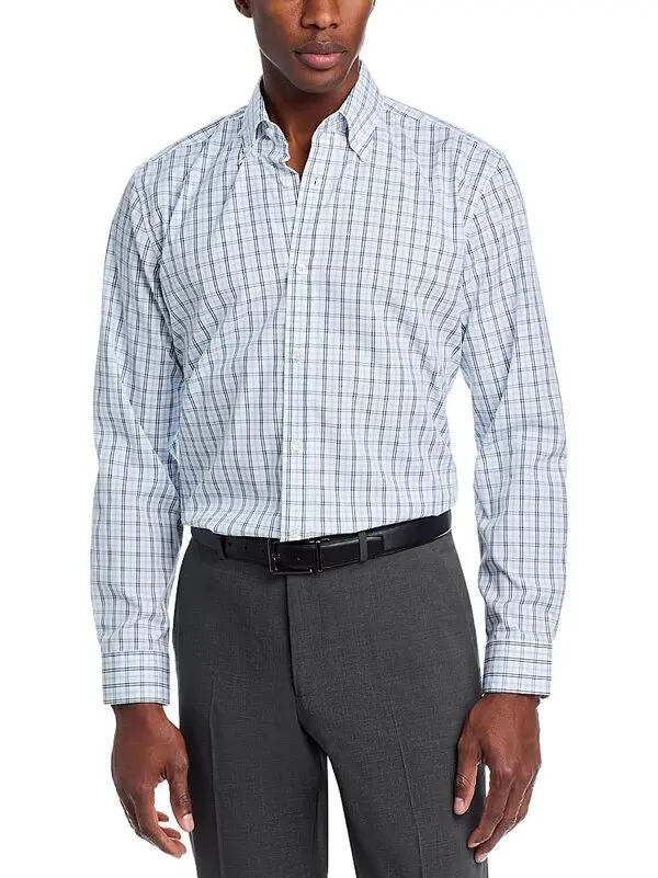 Bloomingdale'S Windowpane Button Down Shirt Exclusive - Blue