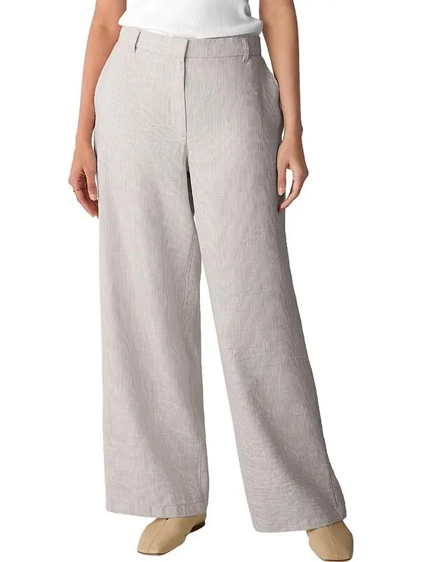 Eileen Fisher High Waisted Linen Blend Wide Leg Trousers - Wheat