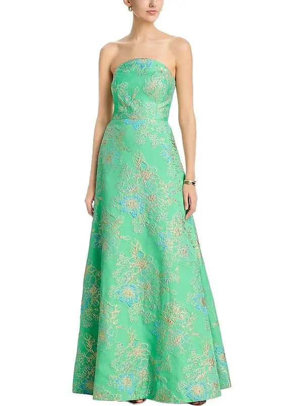 Rickie Freeman For Teri Jon Floral Jacquard Gown - Green Multi