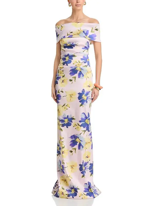 Rickie Freeman For Teri Jon Mikado Floral Print Gown - Bls Multi