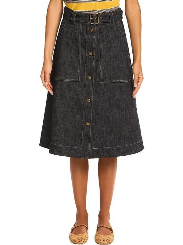 Moncler Belted Midi Skirt - Blue Denim