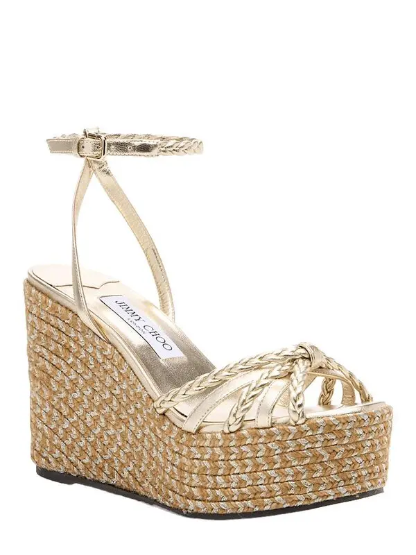 JIMMY CHOO Dree 100 Espadrille Wedge Sandals - Soft Gold