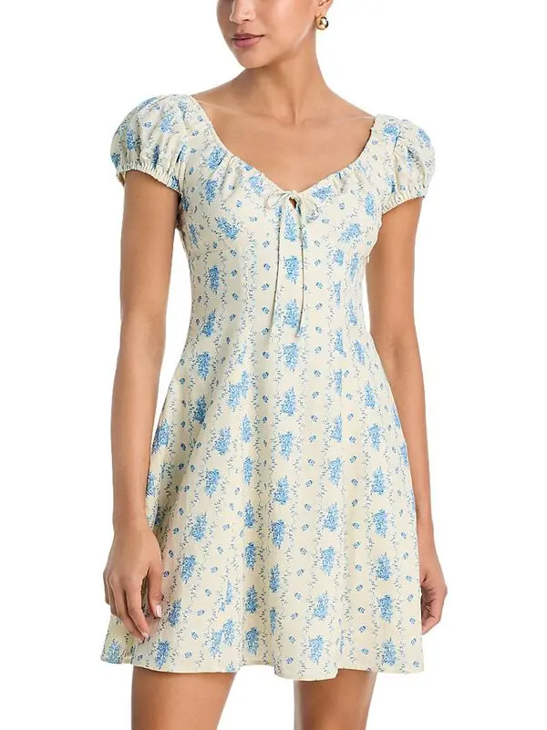 WAYF Floral Stripe Mini Dress - Ivory Floral Stripe