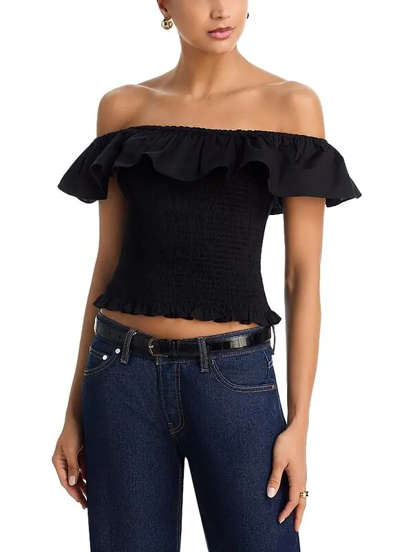 WAYF Delilah Smocked Top - Black