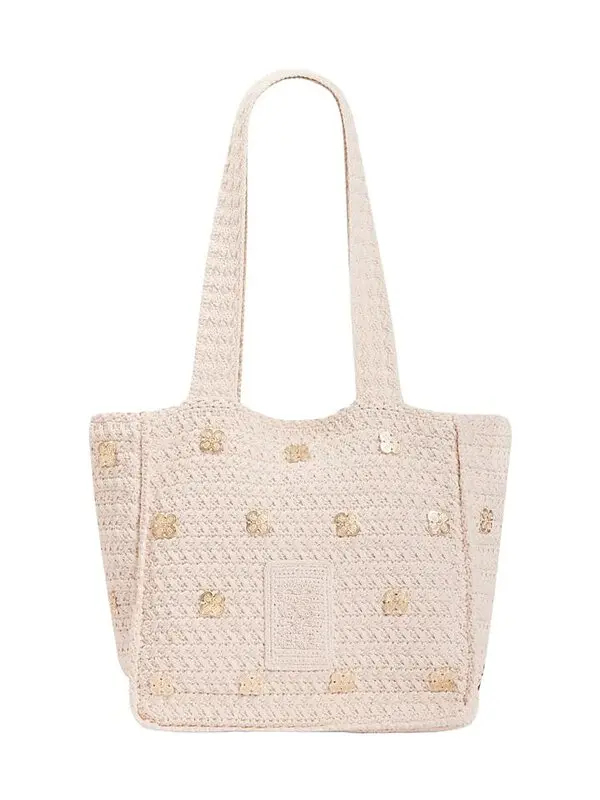 Sandro Charm Detail Crochet Mesh Tote Bag - Ecru