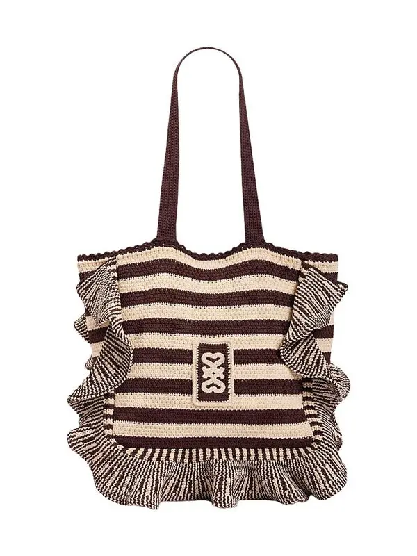 Sandro Striped Crochet Tote - Ecru Brown
