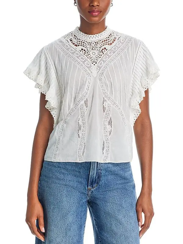 Farm Rio Lace Flutter Sleeve Top - Off-white