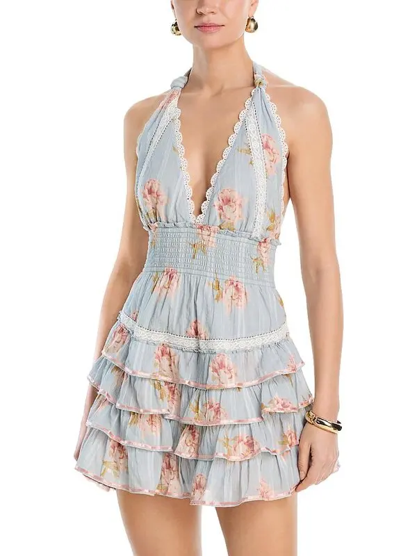 LoveShackFancy Kerch Mini Halter Dress - Rustic Sky