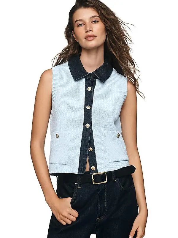 Maeve Sleeveless Mixed-media Sweater Vest - Light Blue