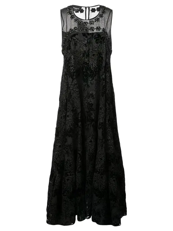 Rochas Floral Brocade Dress - Black