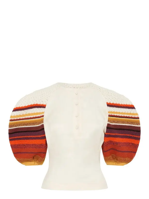 Gabriela Hearst Elira Crochet Puff Sleeve Top - Ivory