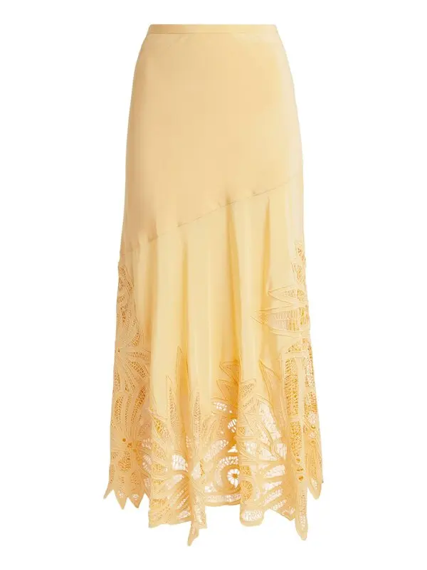 Ulla Johnson Silk Embroidered Oona Maxi Skirt - Yellow