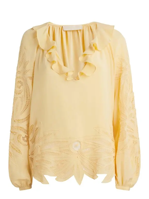 Ulla Johnson Silk Embroidered Adonis Blouse - Yellow