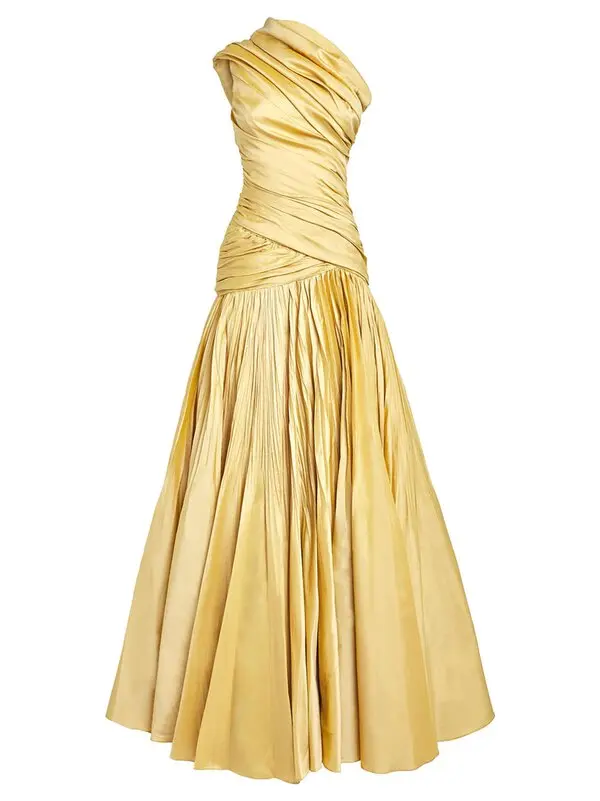 MARMAR HALIM Taffeta One-shoulder Draped Gown - Gold