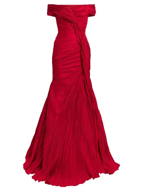 MARMAR HALIM Chiffon Off-the-shoulder Gown - Red