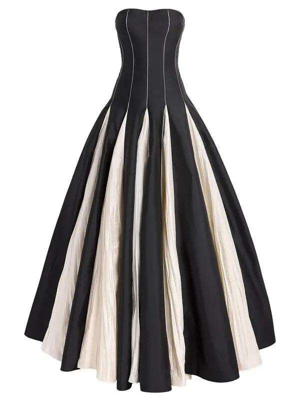 MARMAR HALIM Taffeta Contrast Paneled Gown - Black