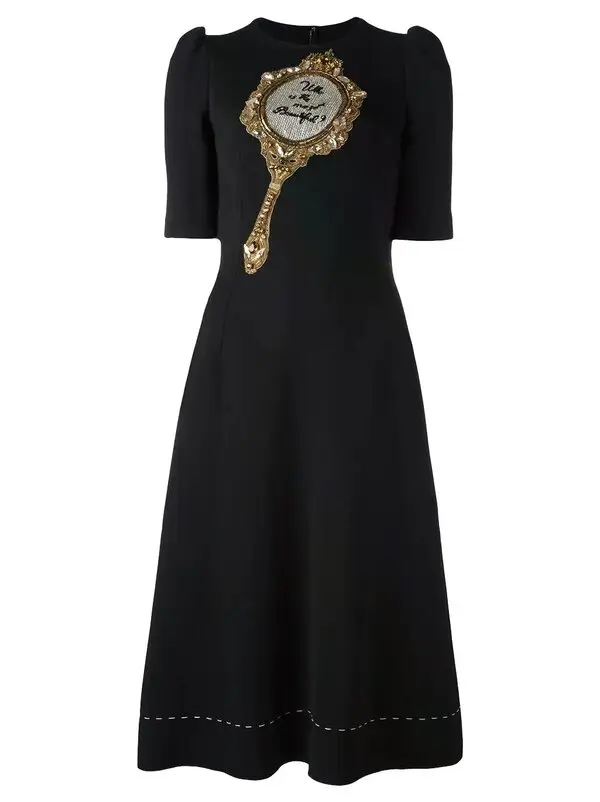 Dolce & Gabbana Mirror Patch Virgin Wool Blend Dress - Black