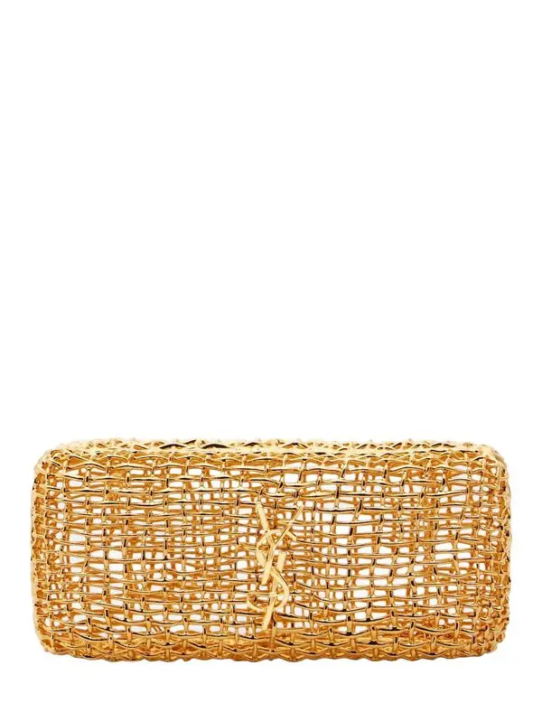Saint Laurent Evening Small Woven Metal Clutch - Gold