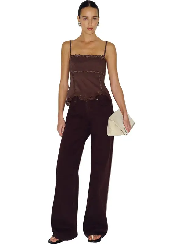 REFORMATION Apricot Lace Top - Brown