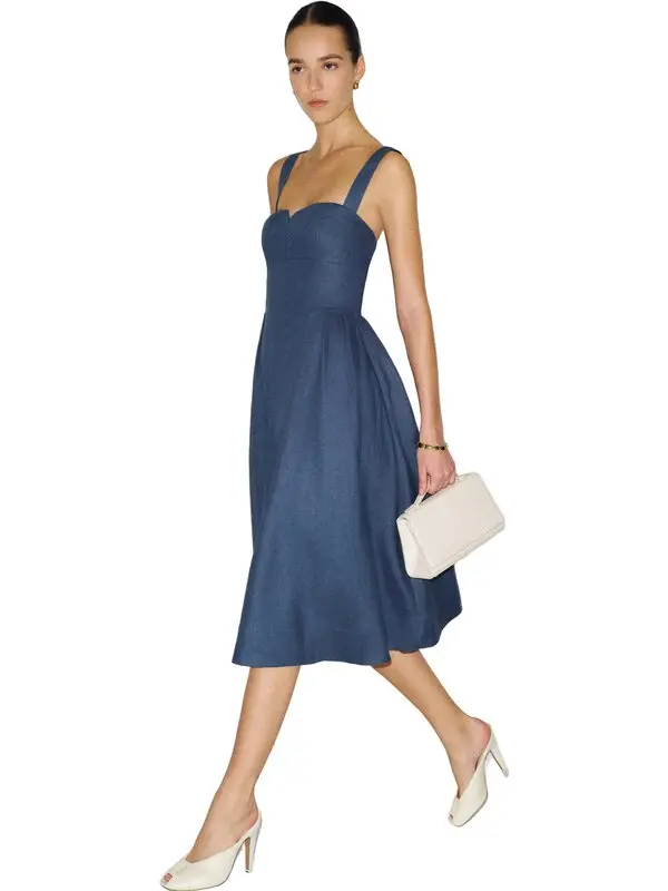 REFORMATION Roma Linen Midi Dress - Blue