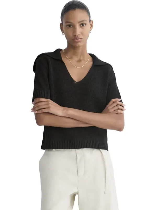 Everlane Open Collar Polo Sweater - Black
