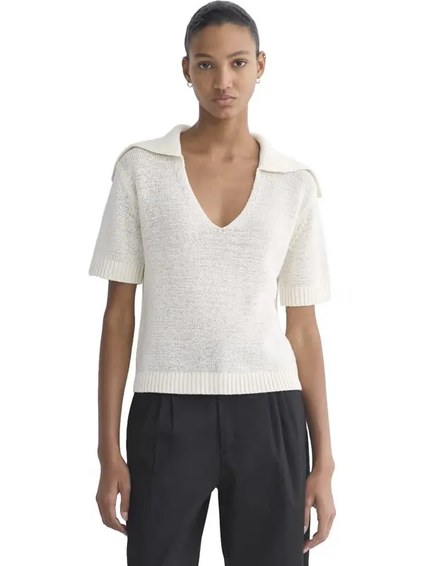 Everlane Open Collar Polo Sweater - Bone