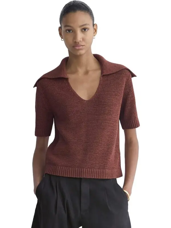 Everlane Open Collar Polo Sweater - Henna Red