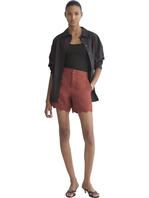 Everlane Scalloped Hem Linen Shorts - Henna Red