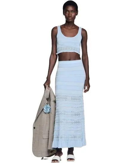 Sandro Pointelle Knit Maxi Skirt - Blue