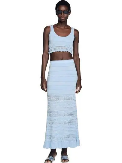 Sandro Pointelle Knit Maxi Skirt - Blue