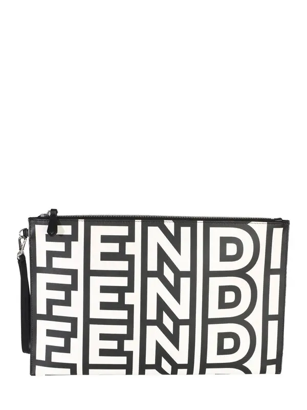 Fendi Logo Calfskin Clutch - Black