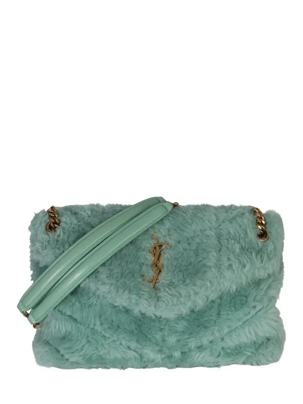 Saint Laurent Shearling Quilted Monogram Loulou Puffer Satchel - Blue