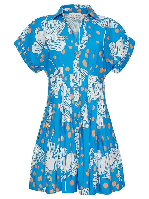 Cara Cara Nash Mini Shirtdress - Dotted Flora Blue