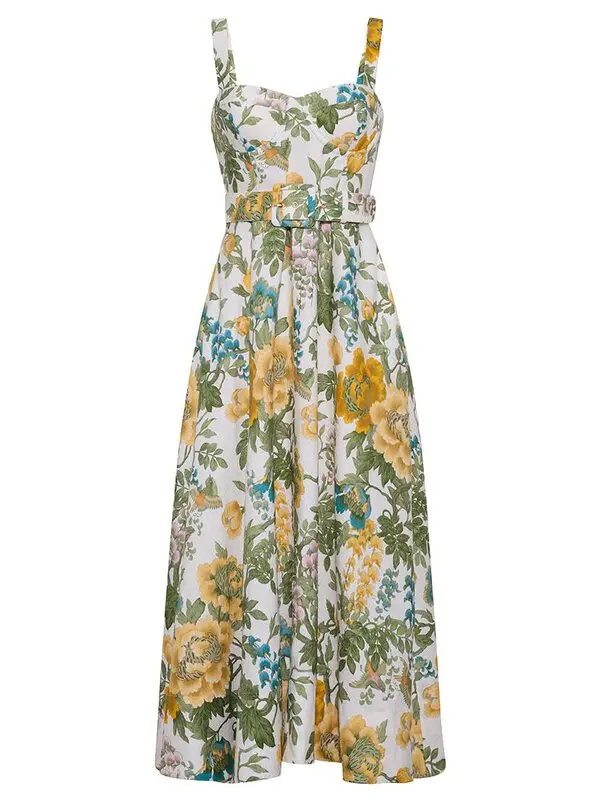 Cara Cara Calypso Fit-and-flare Midi Dress - Flora Meadow Ivory