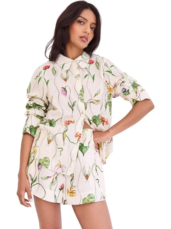 Cara Cara Bennie Belted Printed Shorts - Flora Trail Ivory