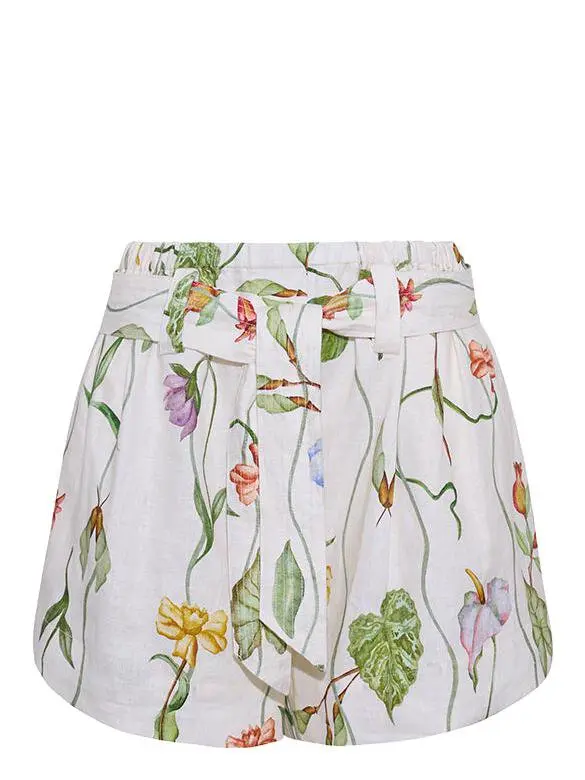 Cara Cara Bennie Belted Printed Shorts - Flora Trail Ivory