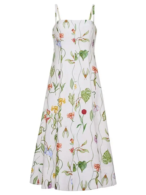 Cara Cara Gimlet Paneled Midi Dress - Flora Trail Ivory