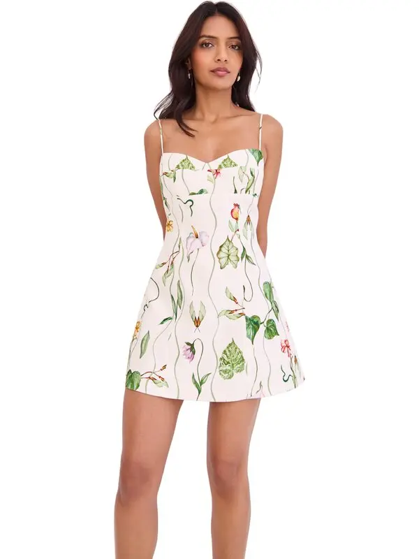 Cara Cara Floral Print Mini Dress - Flora Trail Ivory
