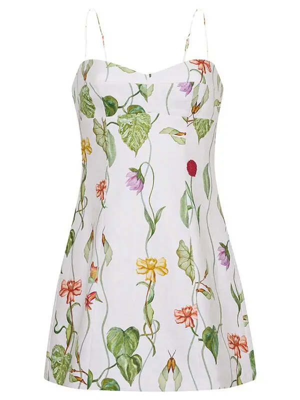 Cara Cara Floral Print Mini Dress - Flora Trail Ivory