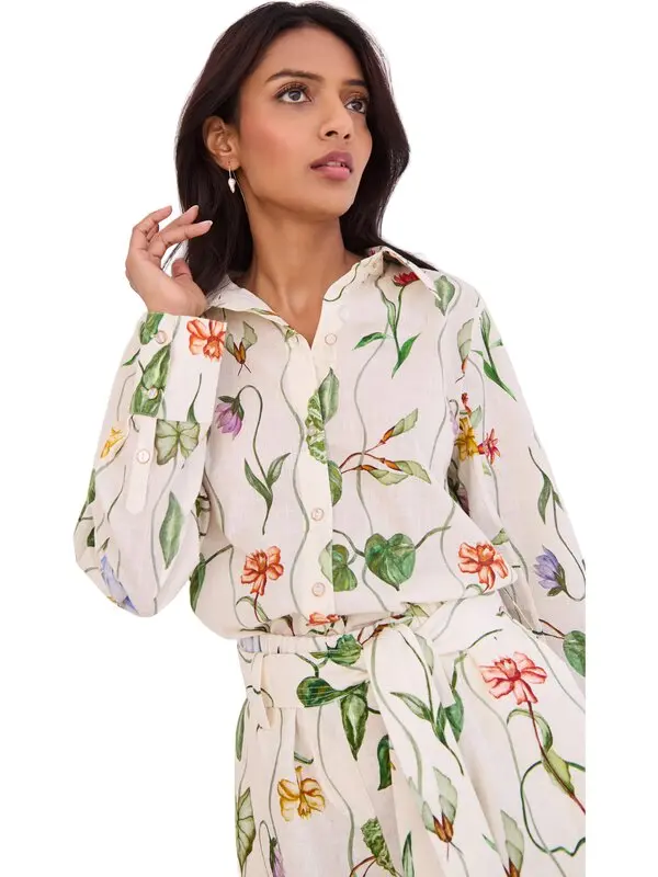 Cara Cara Relaxed Fit Floral Print Button-down Shirt - Flora Trail Ivory