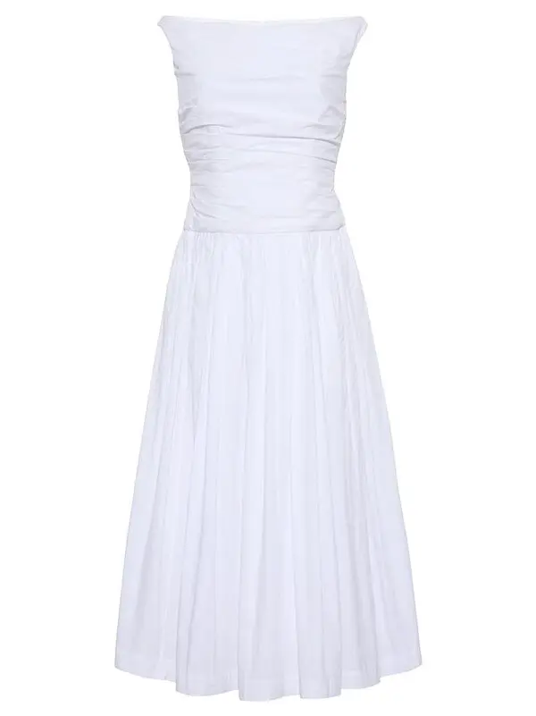 Cara Cara Ruched Drop Waist Midi Dress - White