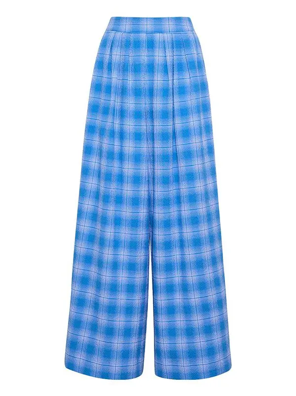 Cara Cara Palazzo Pant - Blue Plaid