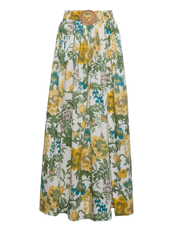 Cara Cara Printed Maxi Skirt With Belt - Flora Meadow Ivory