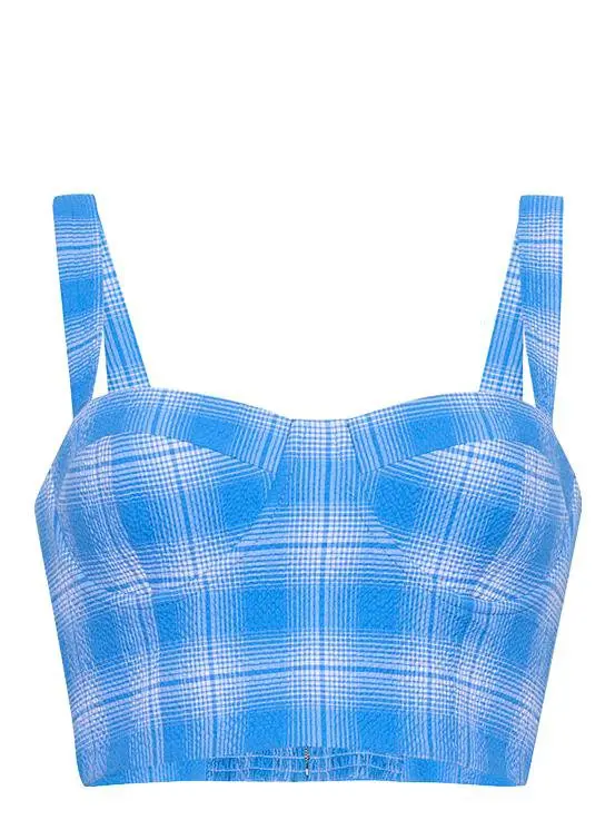 Cara Cara Claudine Corset Crop Top - Blue Plaid