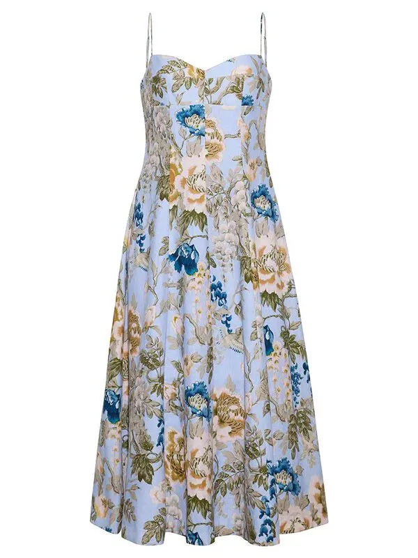 Cara Cara Paneled Printed Midi Dress - Flora Meadow Light Blue