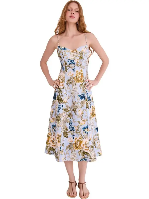 Cara Cara Floral Print Midi Dress - Flora Meadow Light Blue