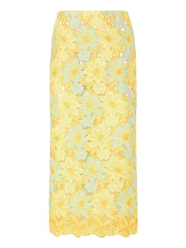 MILLY Alani Lace Midi Skirt - Yellow