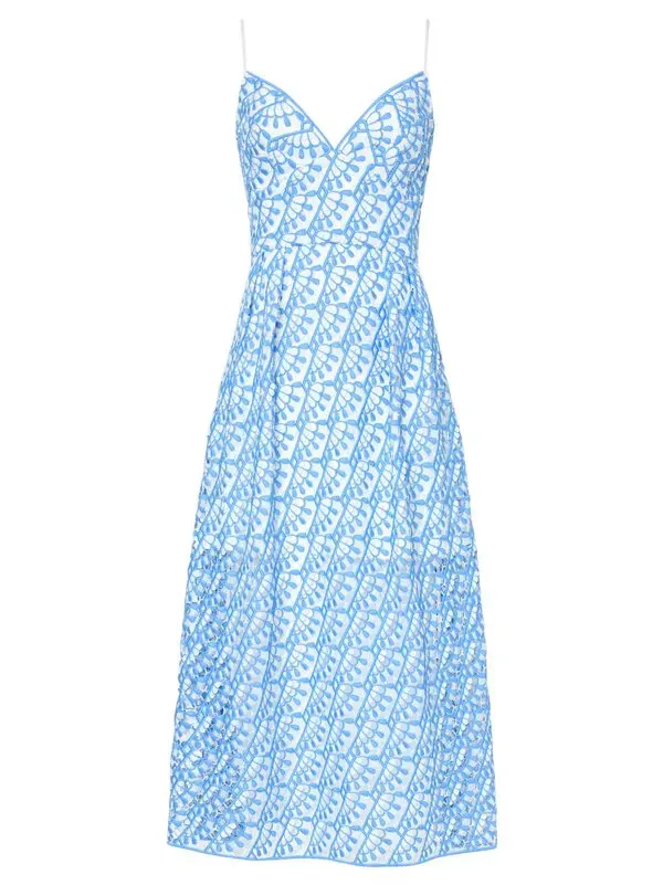 MILLY Hazel Embroidered Midi Dress - Blue