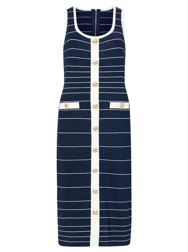 MILLY Mari Stripe Knit Midi Dress - Navy/white