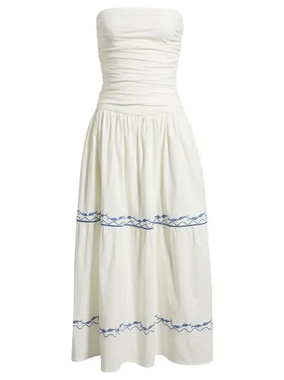 Line & Dot Oia Strapless Maxi Dress - White/blue